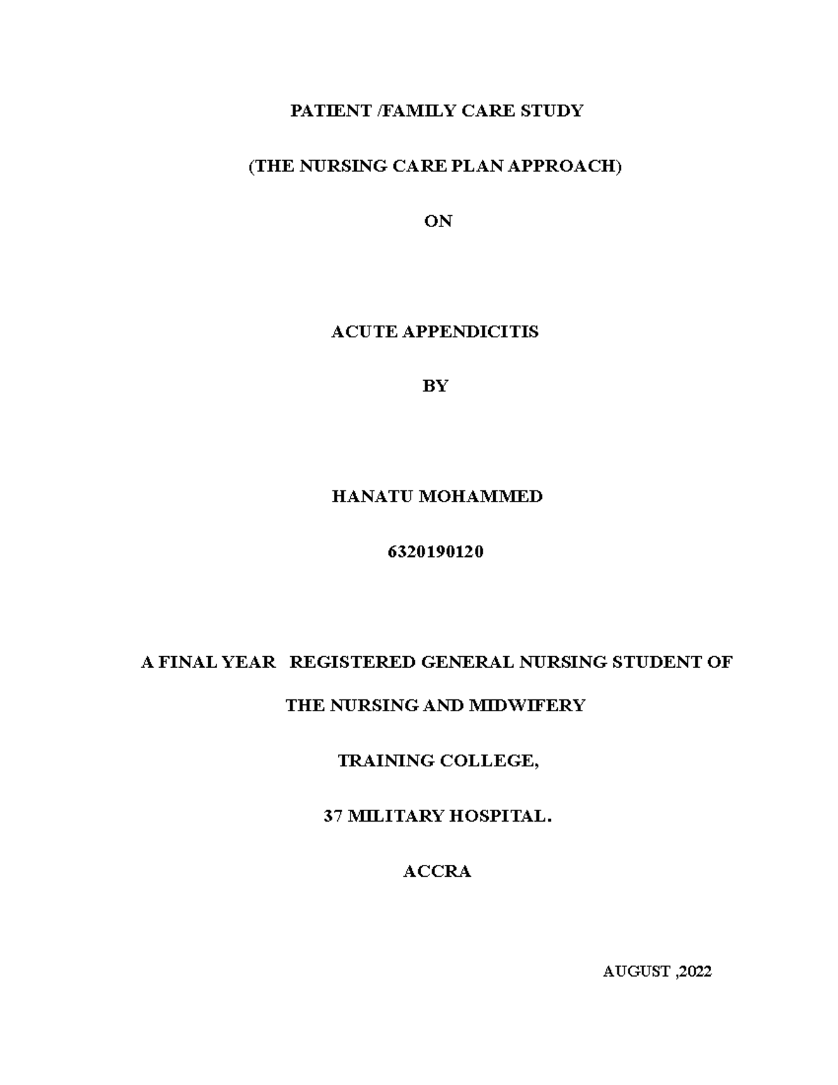 Final WORK CARE Study 2 - PATIENT /FAMILY CARE STUDY (THE NURSING CARE ...