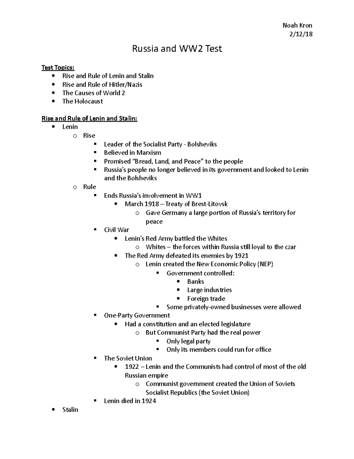 Russia WW2 Test - 2/12/ Russia and WW2 Test Test Topics: Rise and Rule ...