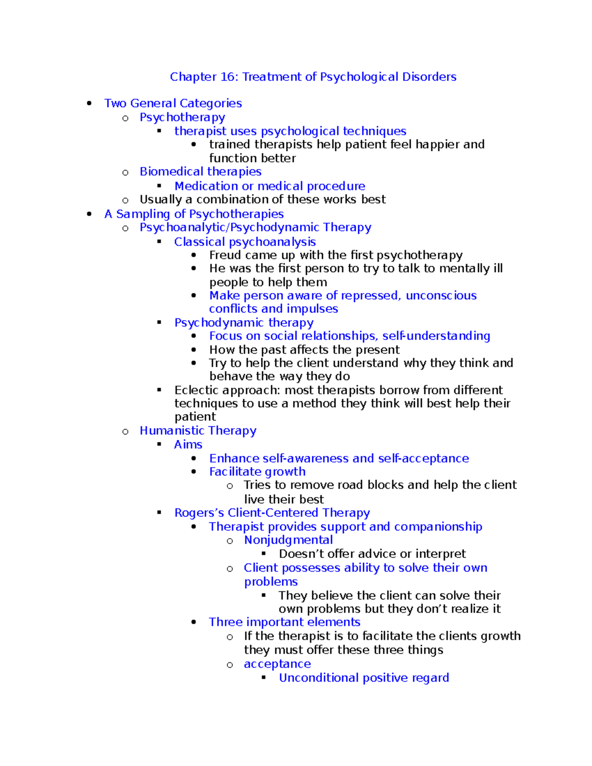 Chapter 16: Therapy notes - Chapter 16: Treatment of Psychological ...