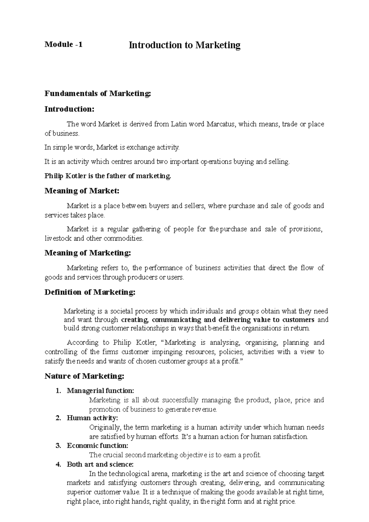 POM 1 - Module -1 Introduction to Marketing Fundamentals of Marketing ...