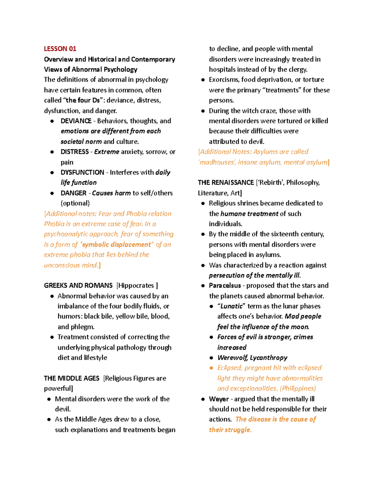 Abnormal Psychology Lesson 1-5 - LESSON 01 Overview and Historical and ...