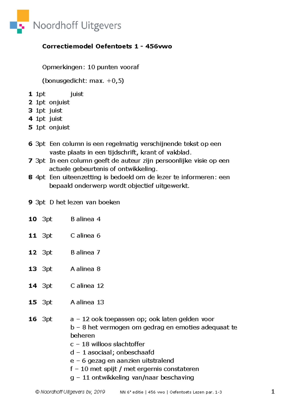 Oefentoets lezen - antwoorden - Correctiemodel Oefentoets 1 - 456vwo ...