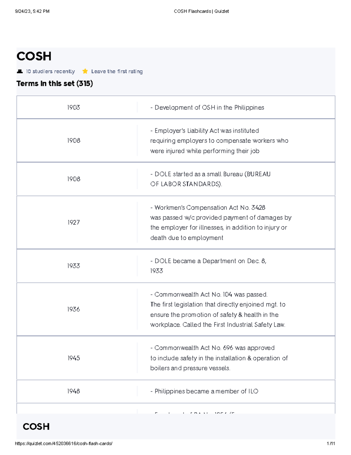 COSH-Flashcards-Quizlet - COSH 10 studiers recently Leave the first ...