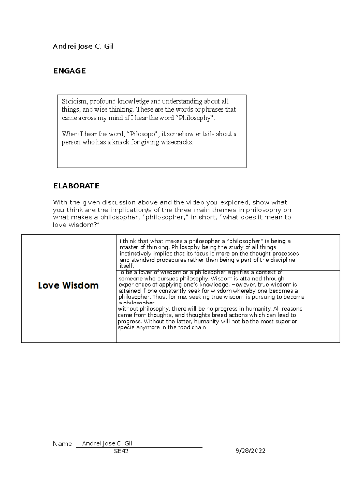 Module 1 - qweqwe - Andrei Jose C. Gil ENGAGE ELABORATE With the given ...
