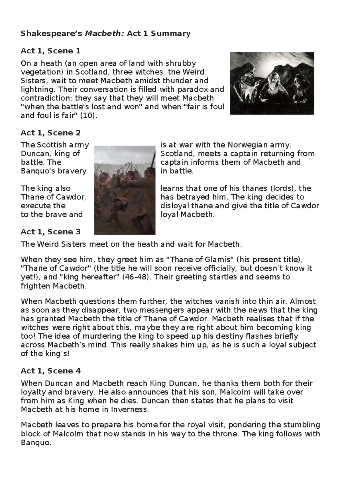 Act 1 Synopsis - Macbeth - Shakespeare’s Macbeth: Act 1 Summary Act 1 ...