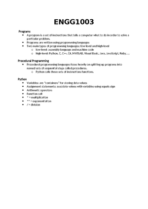 ENGG1003 Python Functions Sheet Wk6 - ENGG1003 PASS - Python Functions Tips Jacob Mahony numpy(a ...