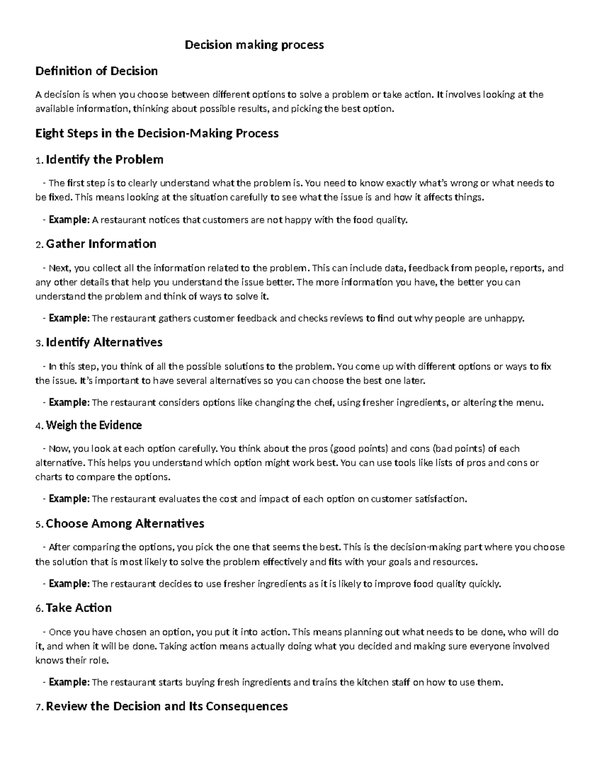 Definition of Decision - Decision making process Definition of Decision ...