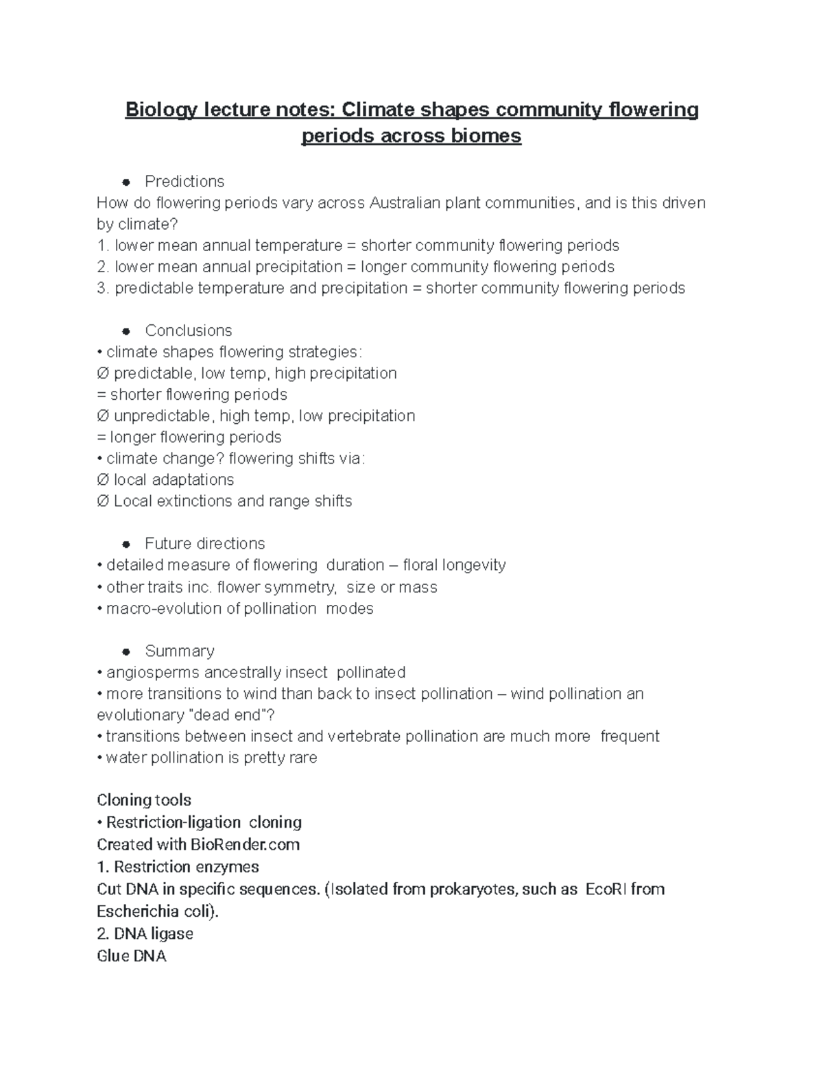 Biology lecture notes Climate shapes community flowering periods across ...