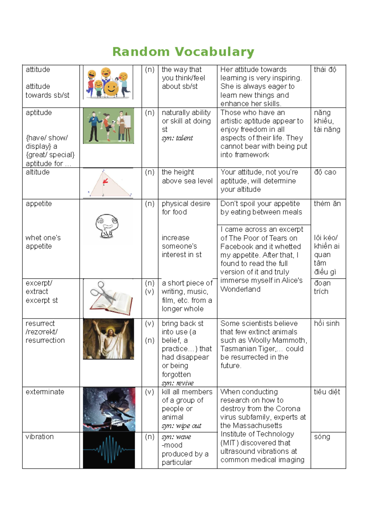 Vocab - Random Vocabulary attitude attitude towards sb/st (n) the way ...