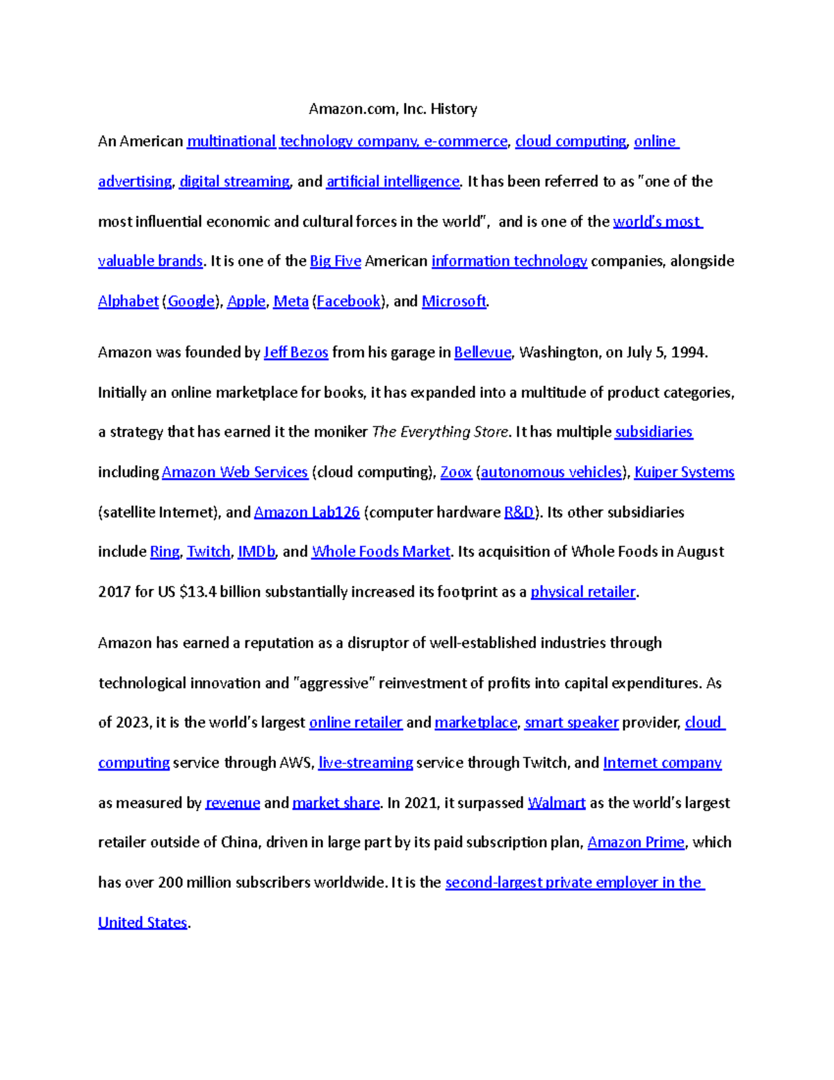 Course Project 1 Essay Amazon Inc History An American course-project-1-essay-amazon-inc-history-an-american