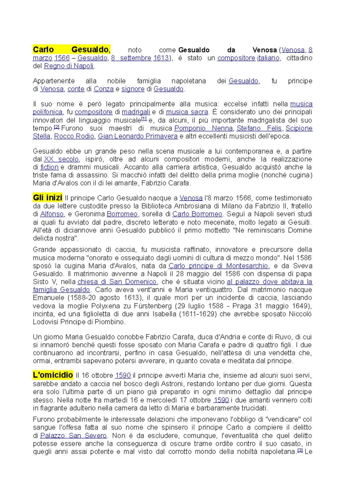 Gesualdo Da Venosa - appunti - Carlo Gesualdo , noto come Gesualdo da ...