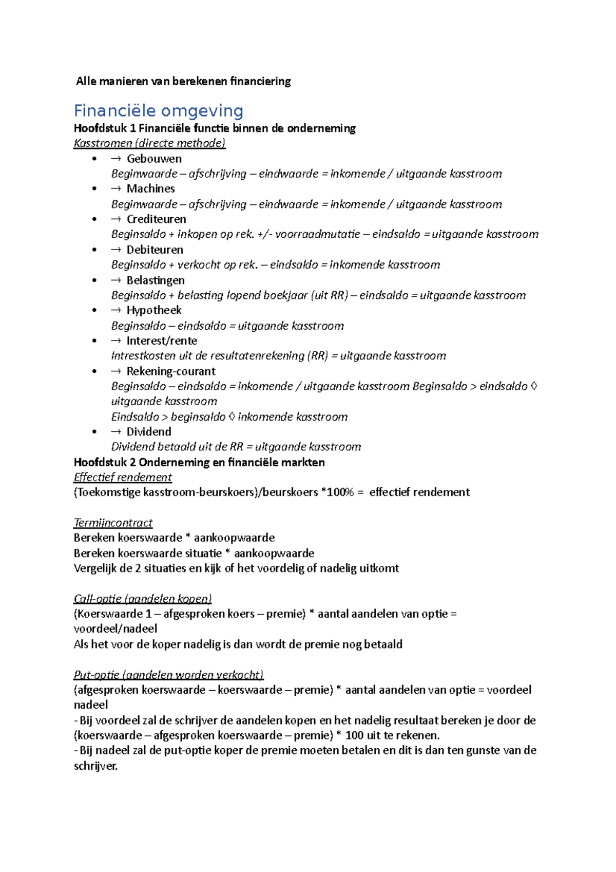 Alle manieren van berekenen financiering - Financiering: Kasstromen ...