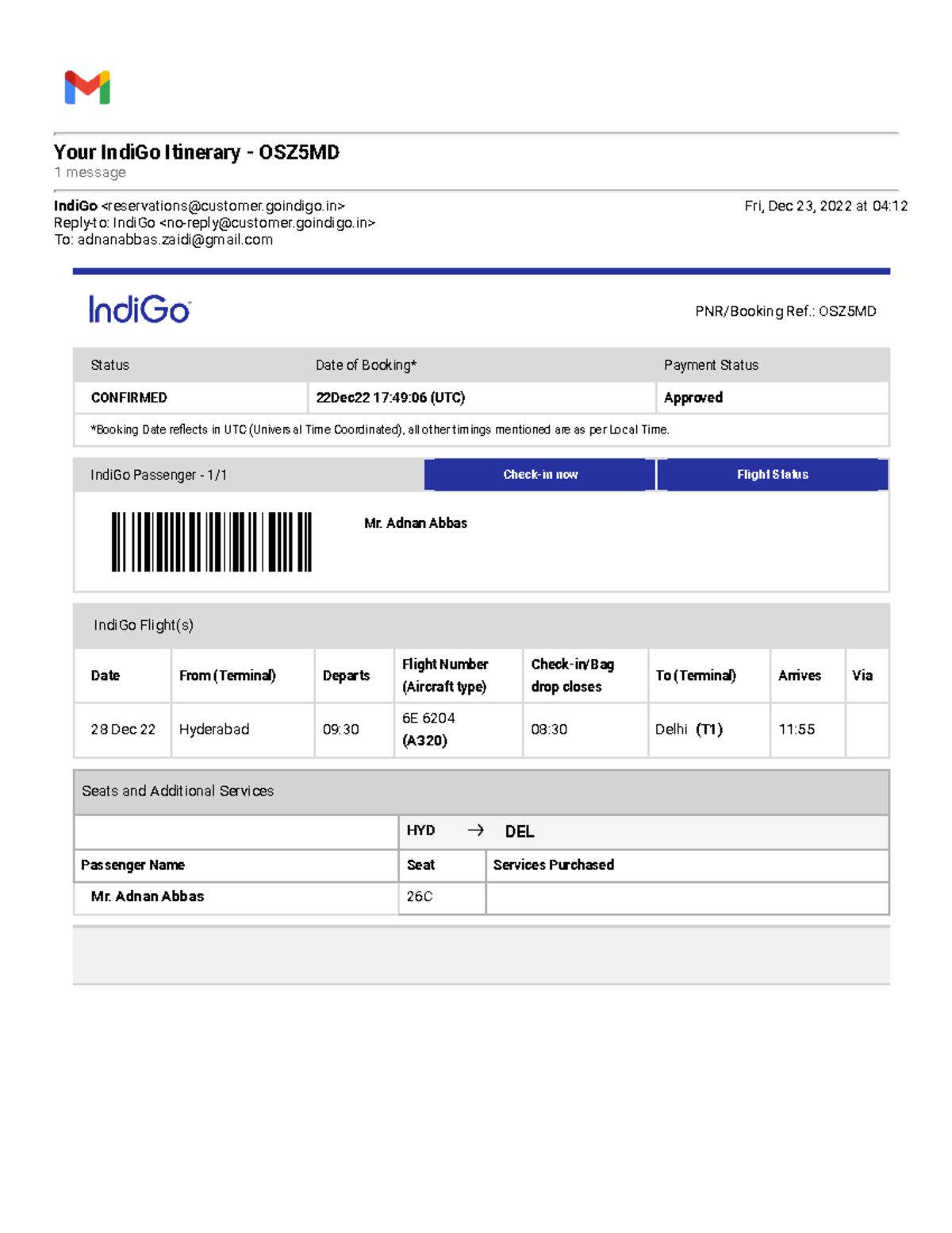 Your Indi Go Itinerary - OSZ5MD - Your IndiGo Itinerary - OSZ5MD 1 ...