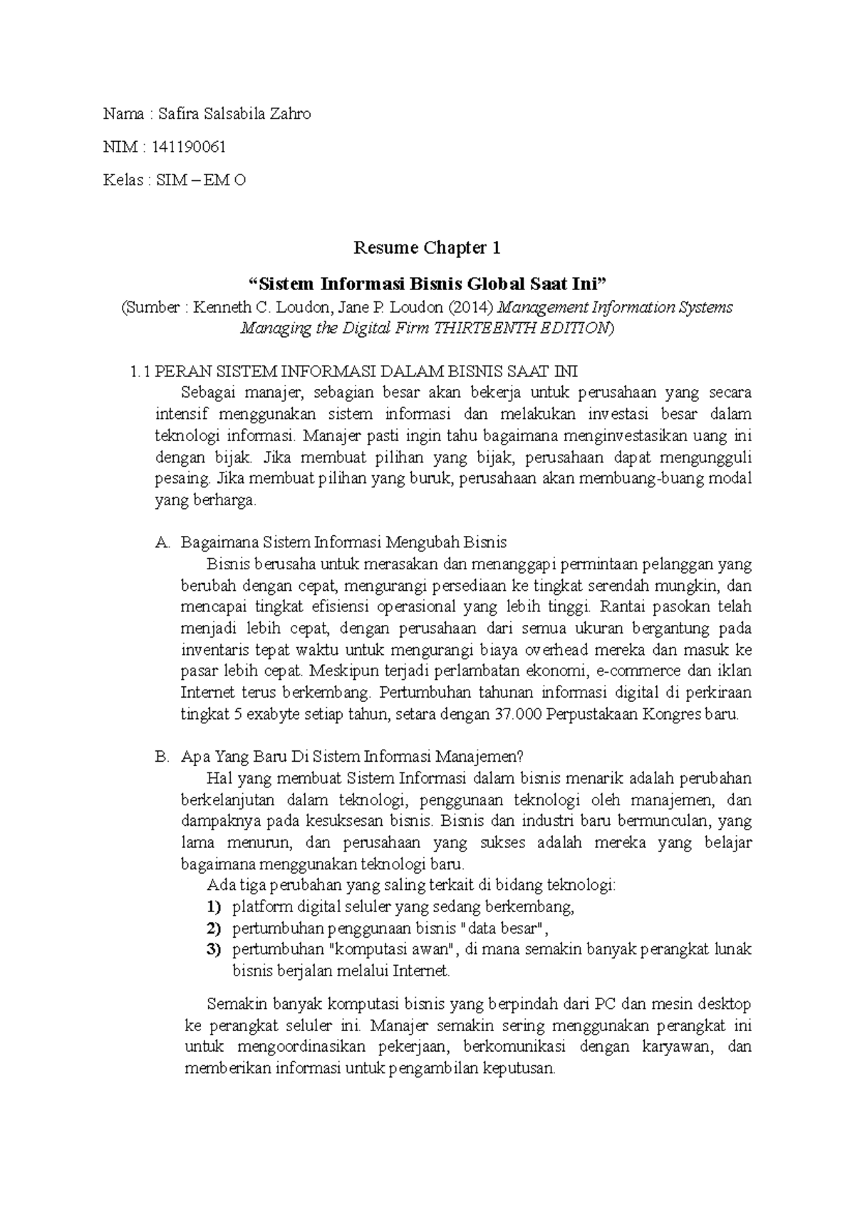 Resume Chapter 1 - Nama : Safira Salsabila Zahro NIM : 141190061 Kelas : SIM – EM O Resume ...