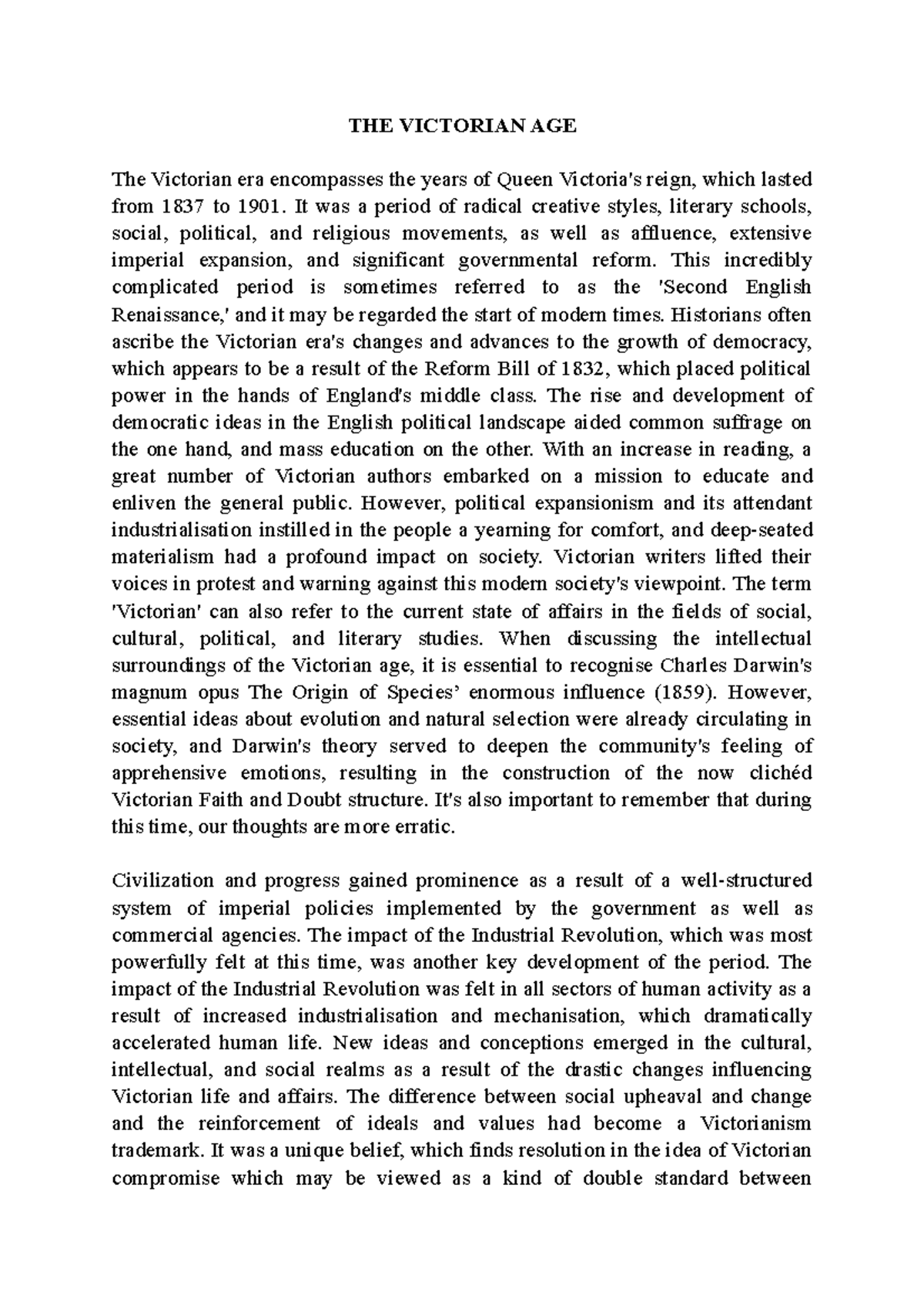 THE Victorian AGE - Lecture notes 5 - THE VICTORIAN AGE The Victorian ...