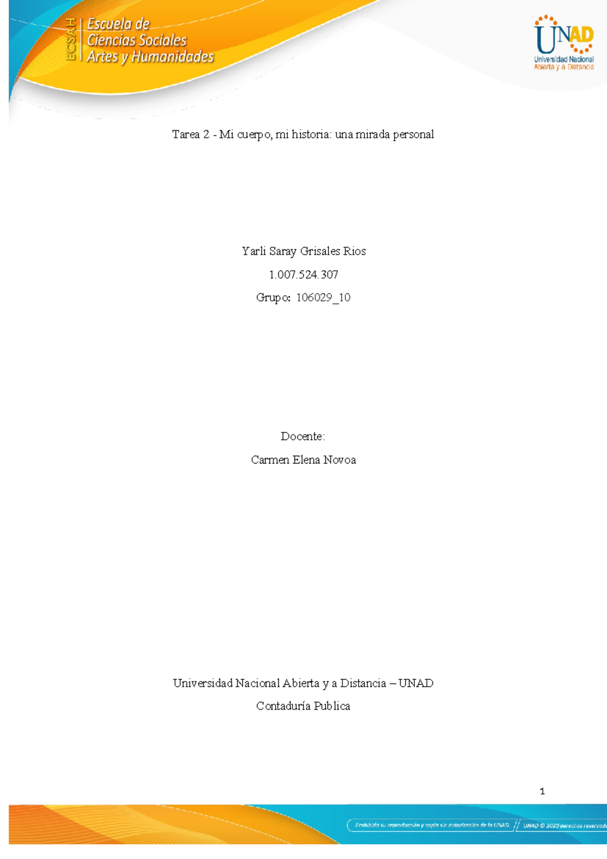 Tarea 2 - texto teatral - Tarea 2 - Mi cuerpo, mi historia: una mirada personal Yarli Saray ...