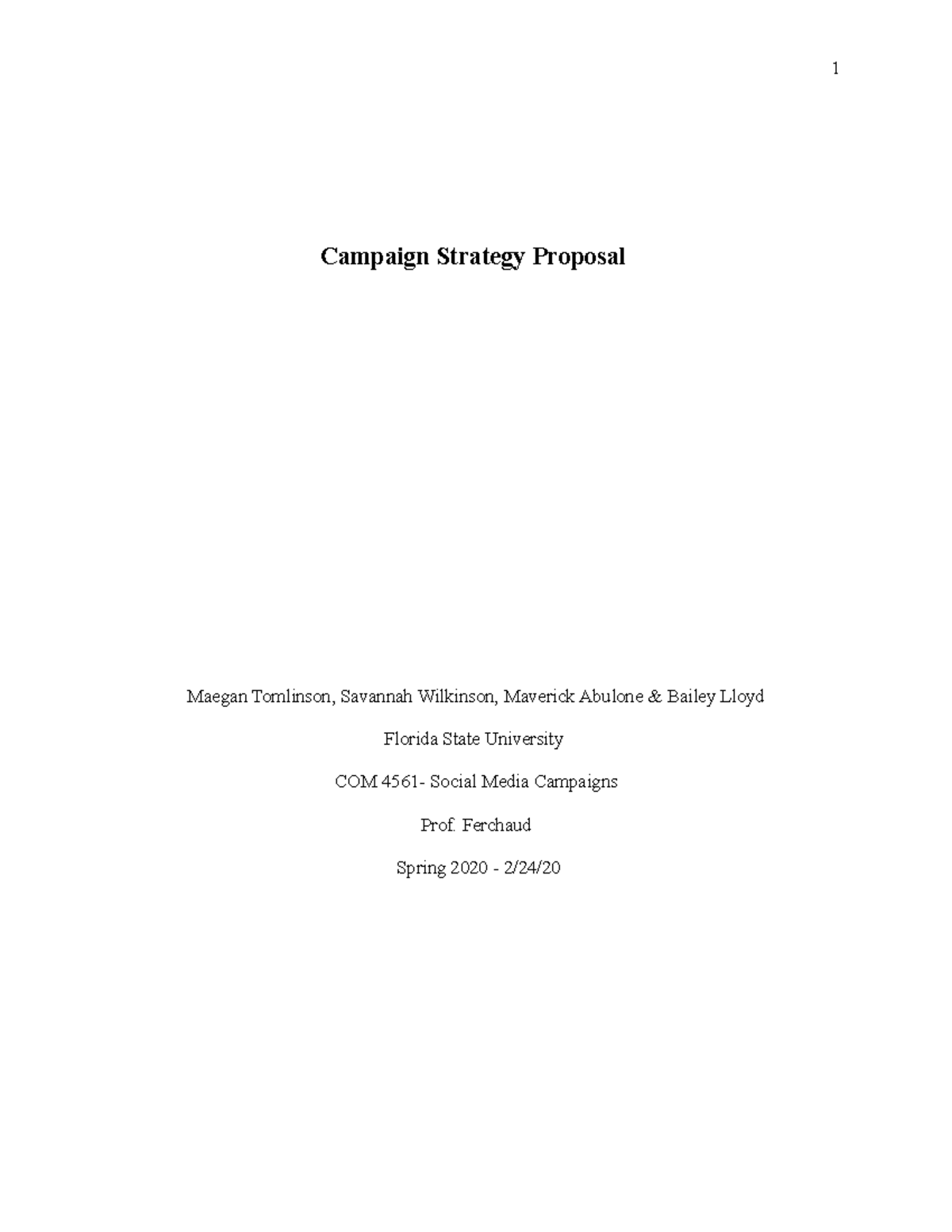 Campaign Strategy Proposal - Campaign Strategy Proposal Maegan ...
