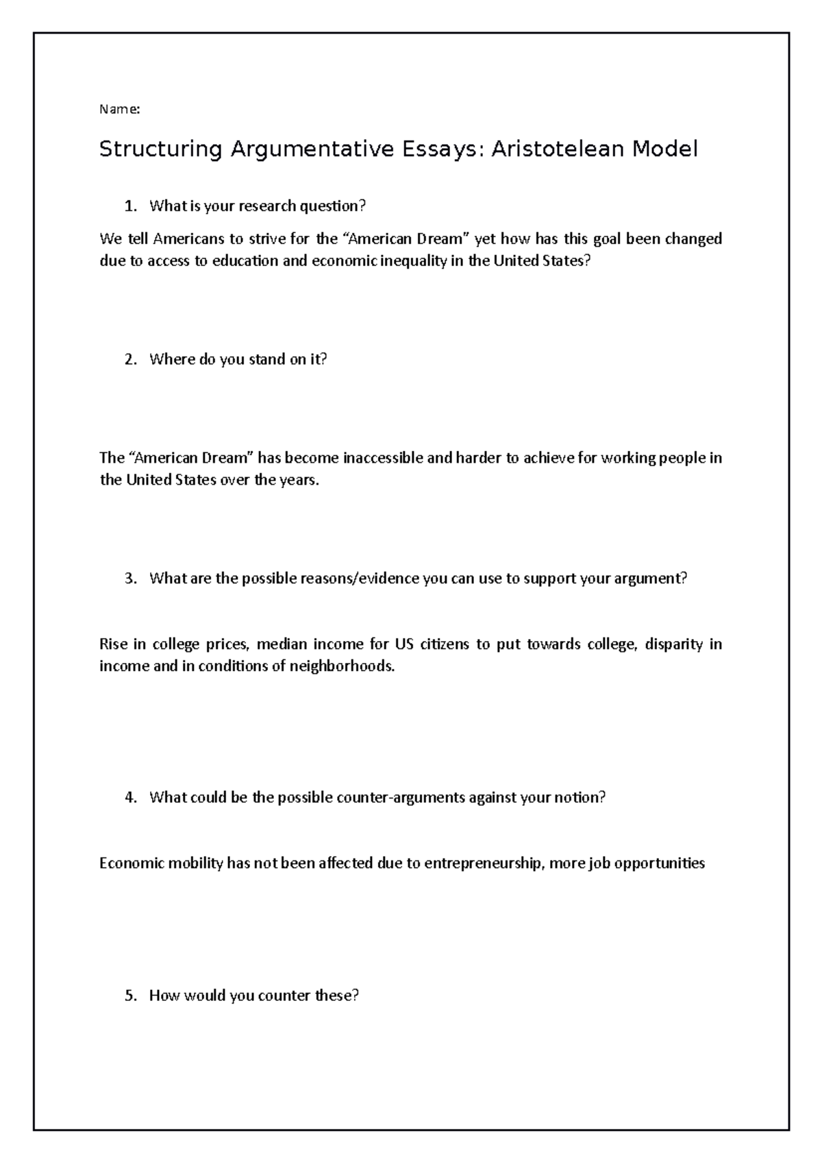 Chapter Eight Worksheet Two Structuring Argumentative Essays ...