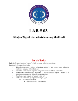 Lab 2 Signals - helpful in lab work - Digital Signal Processing Lab-2 Manual Basic Operations on ...