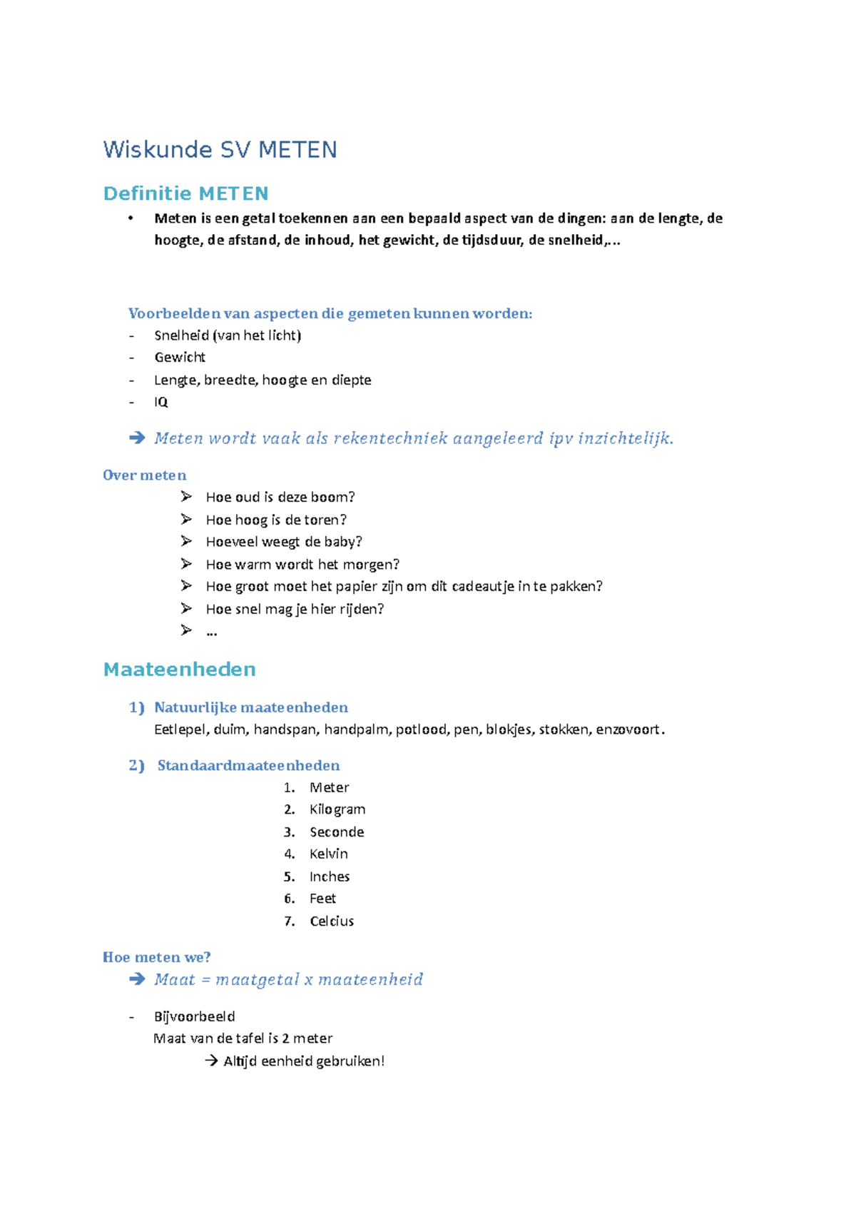 Wiskunde SV Meten - Wiskunde SV METEN Definitie METEN Meten is een ...