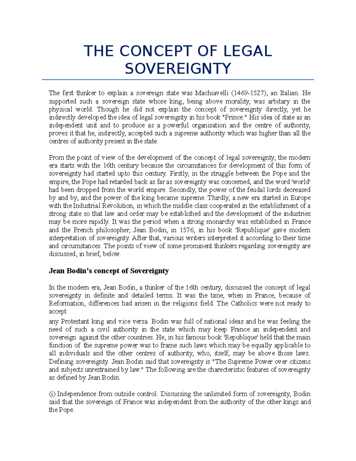 THE Concept OF Legal Sovereignty - THE CONCEPT OF LEGAL SOVEREIGNTY The ...