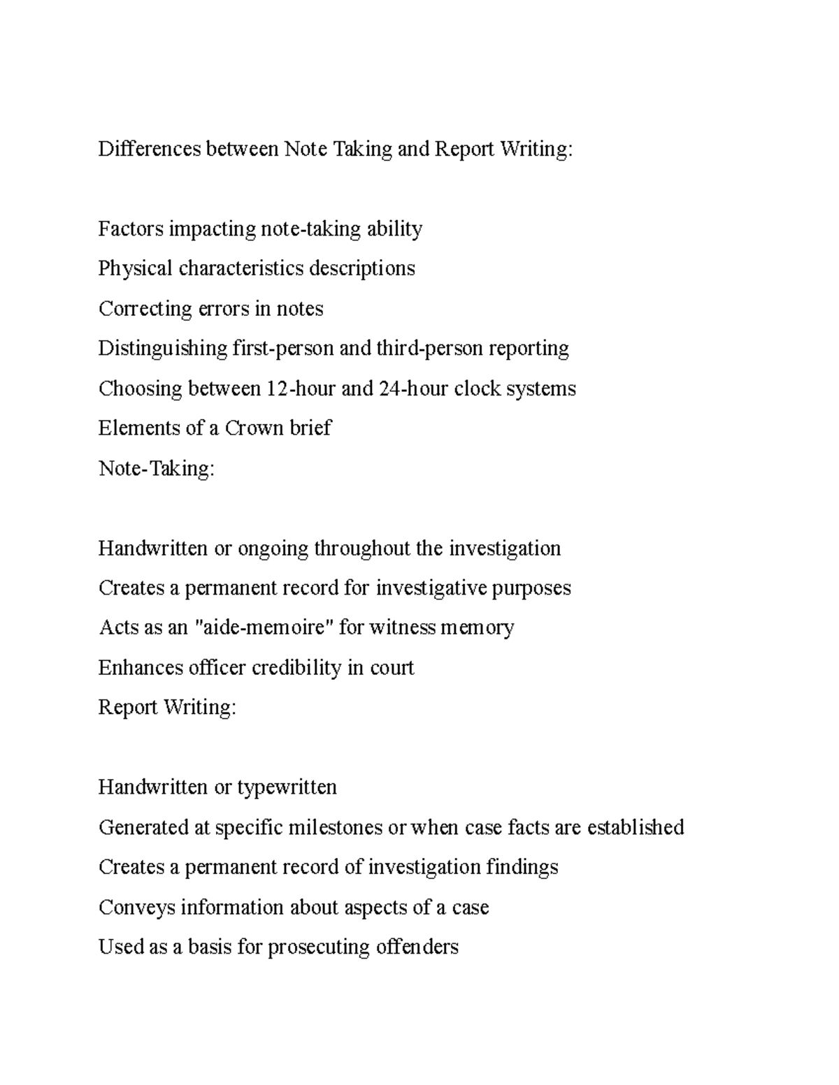 Differences between Note Taking and Report Writing - Item details: type ...