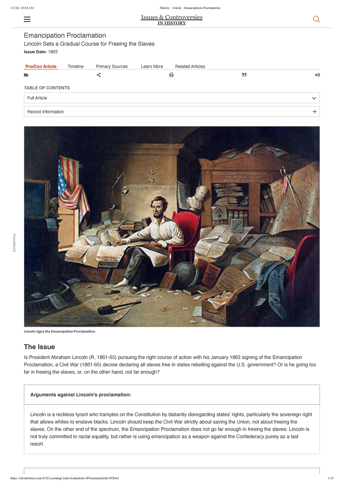 History Article - It's for the emancipation Proclamation - Emancipation ...