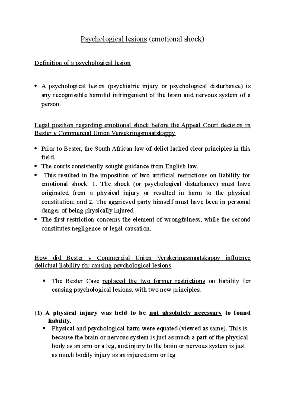 Psychological harm - Lecture notes 6 - Psychological lesions (emotional ...