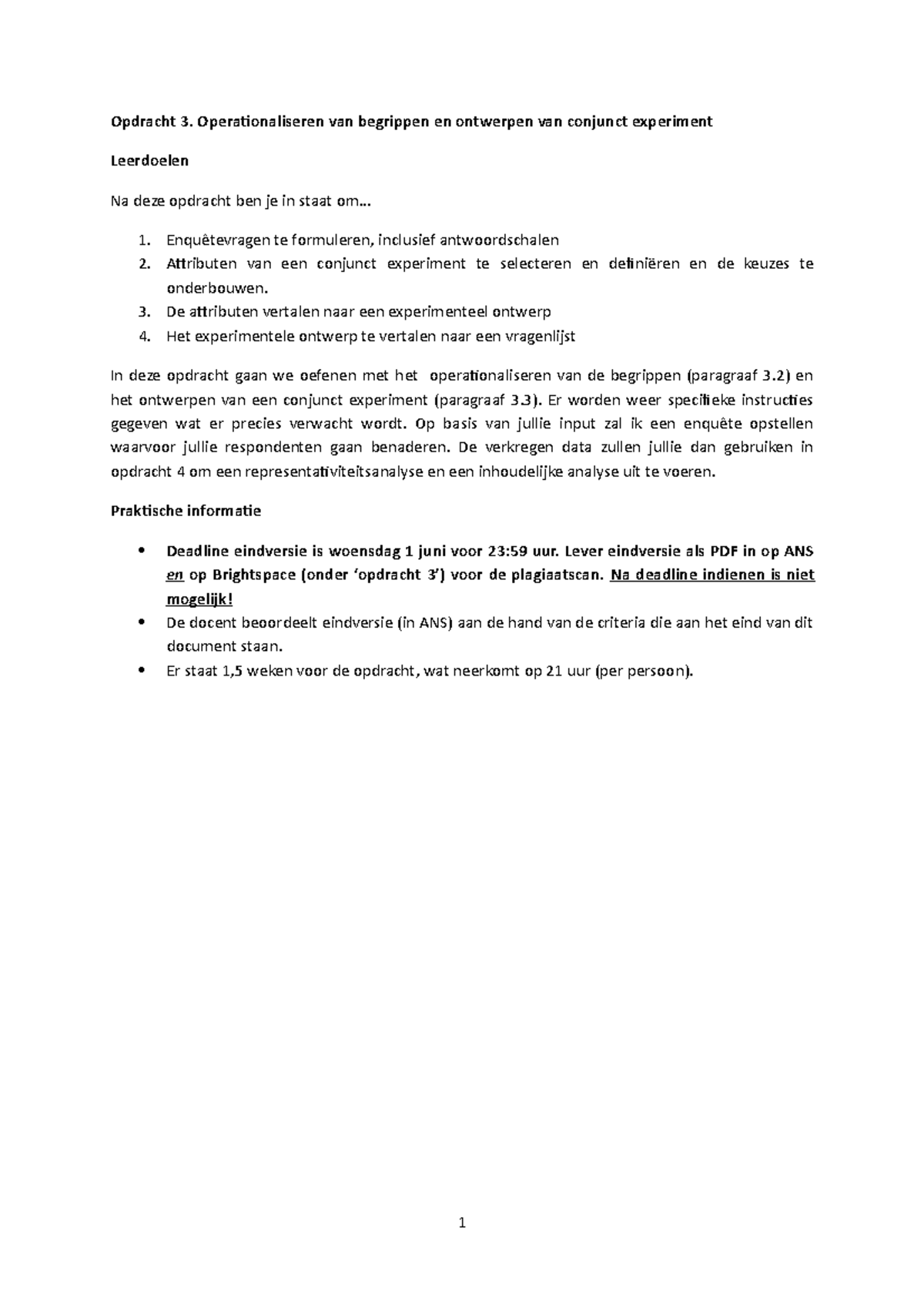 Opdracht 3 Conjunct experiment en operationalisatie - Opdracht 3 ...