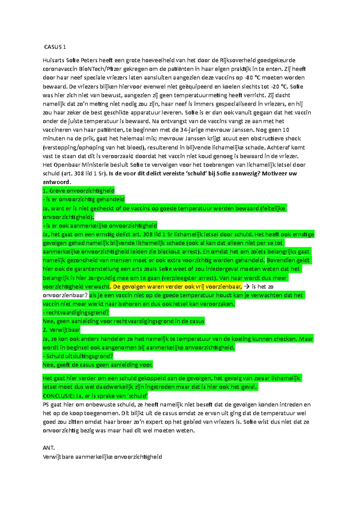 Werkgroep 4 Sr culpa - CASUS 1 Huisarts Sofie Peters heeft een grote hoeveelheid van het door de ...