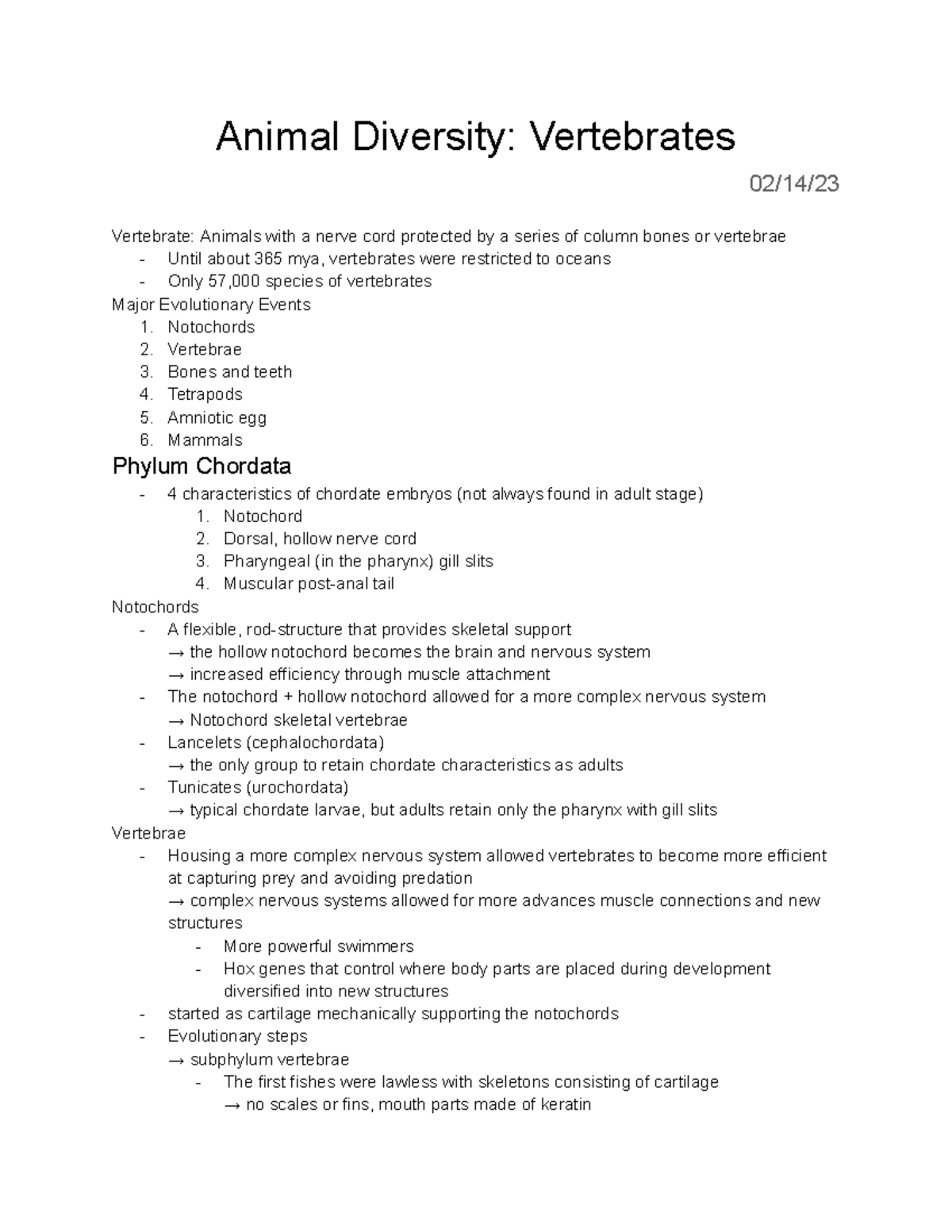 Animal Diversity Vertebrates - Animal Diversity: Vertebrates 02/14 ...