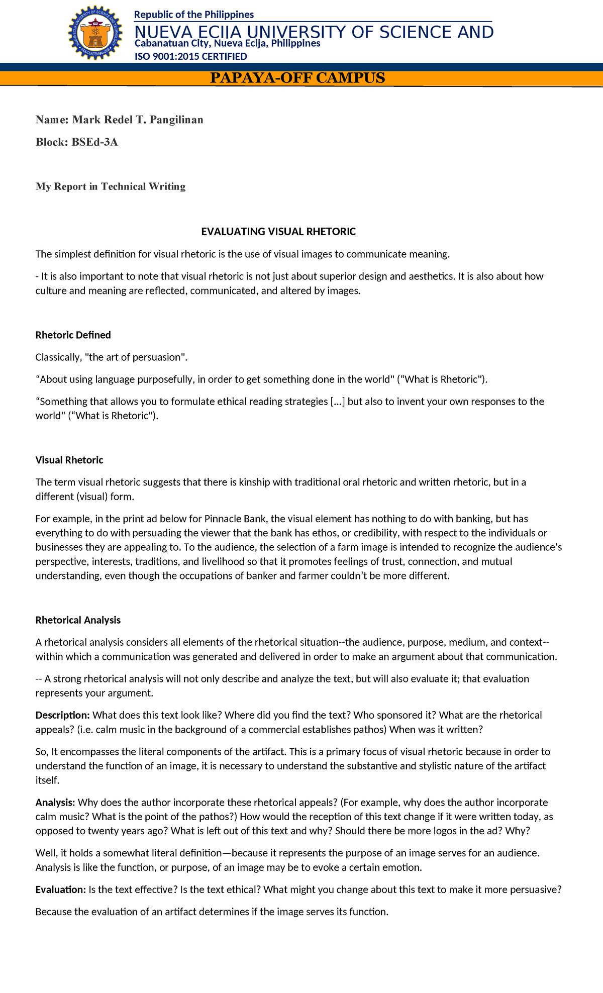 TW Report - Name: Mark Redel T. Pangilinan Block: BSEd-3A My Report in Technical Writing ...
