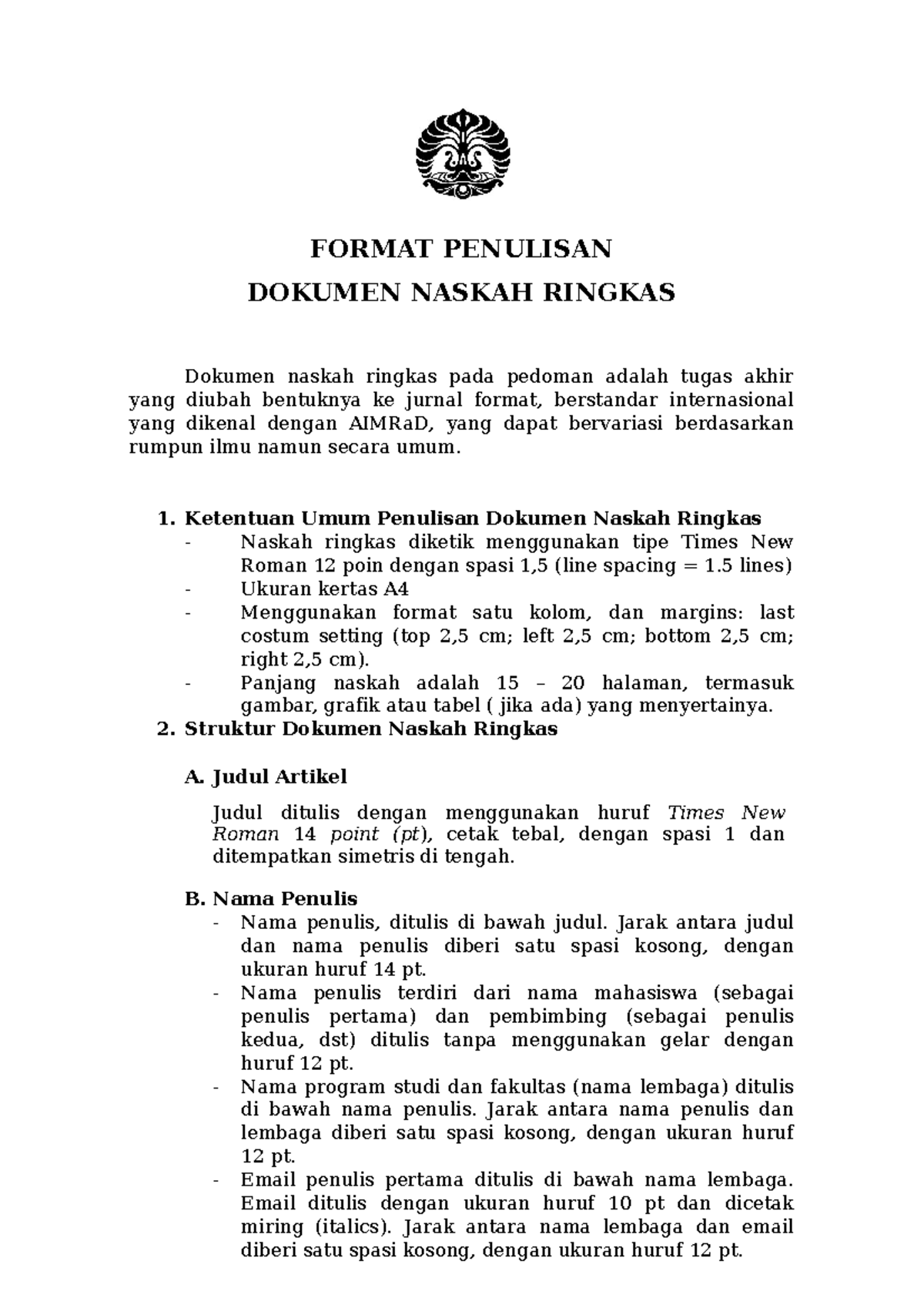 Format Penulisan DOC Naskah Ringkas - FORMAT PENULISAN DOKUMEN NASKAH ...