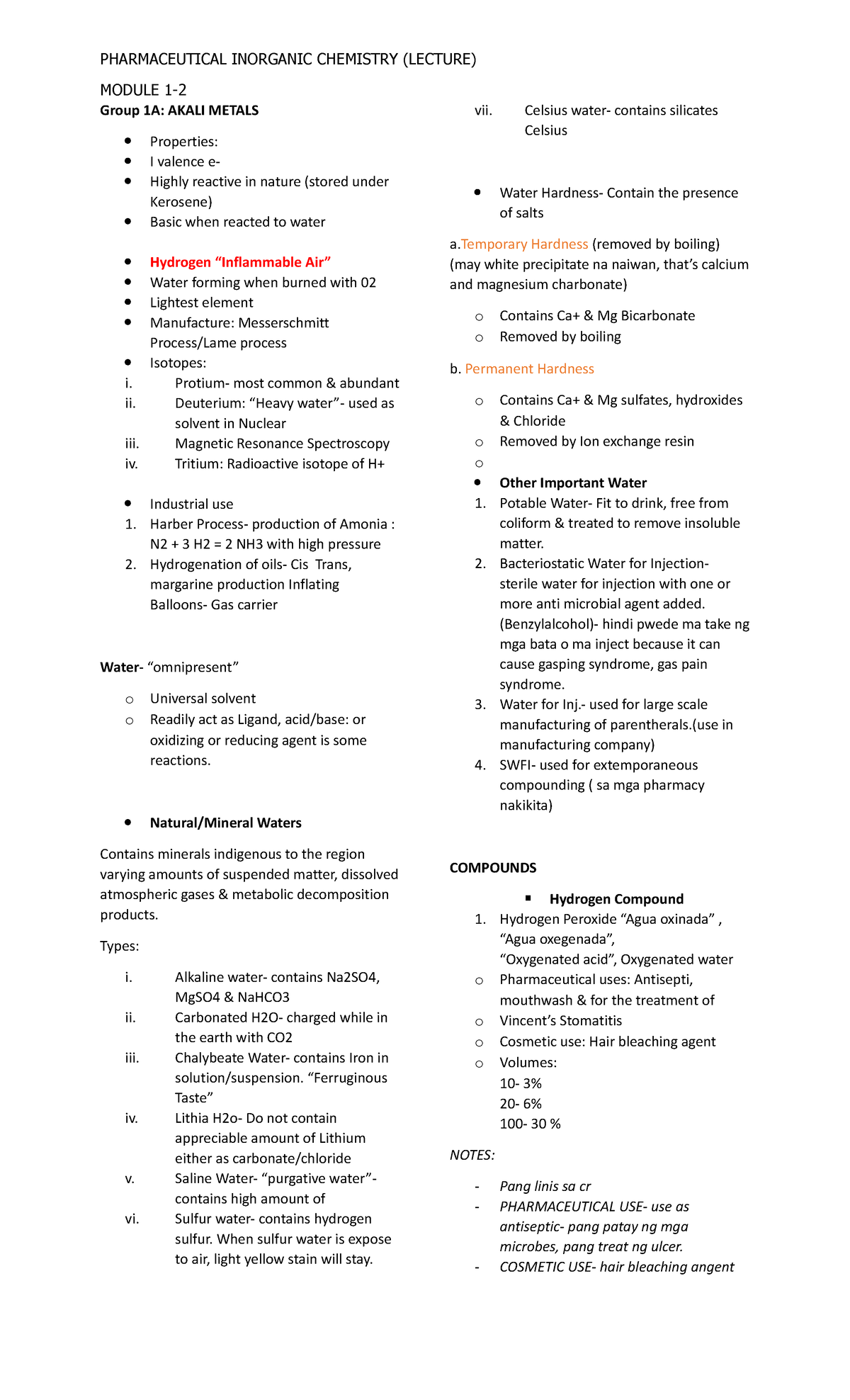 Module 1-2 - inorganic chemistry - MODULE 1- Group 1A: AKALI METALS ...