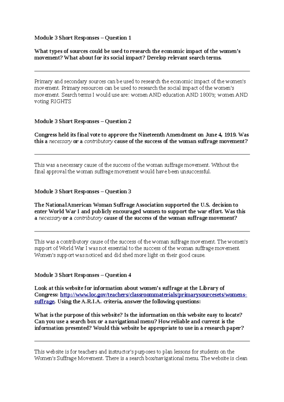 HIS 200 short response module 3 - Module 3 Short Responses – Question 1 ...