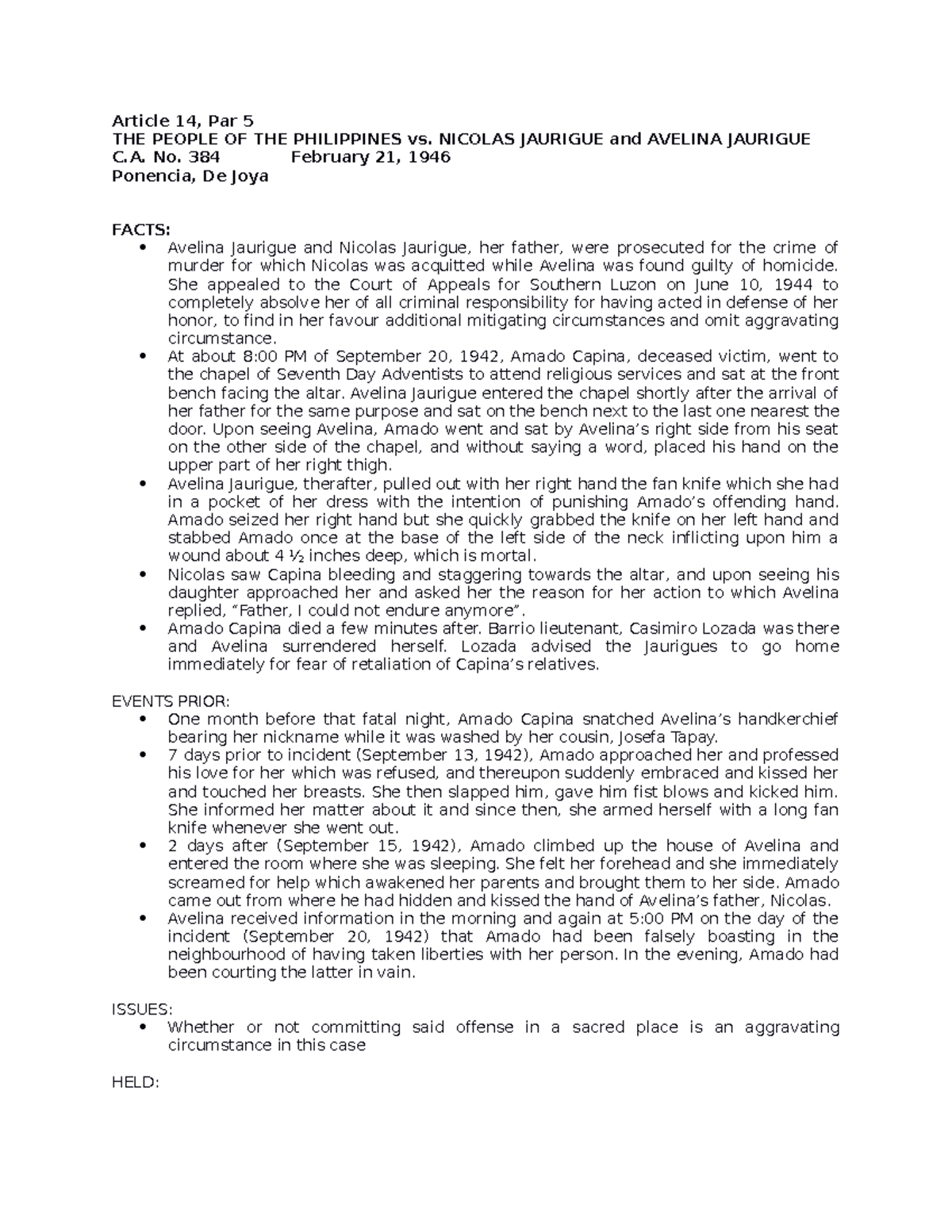 Article 14 Par 5-People-v-Jaurigue - Article 14, Par 5 THE PEOPLE OF ...