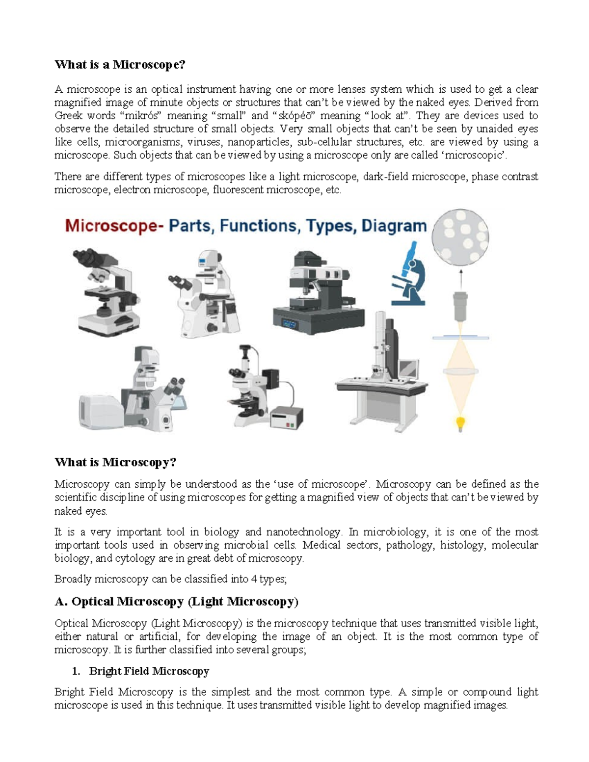 EMT318 Short Microscopy NOTE - What is a Microscope? A microscope is an ...
