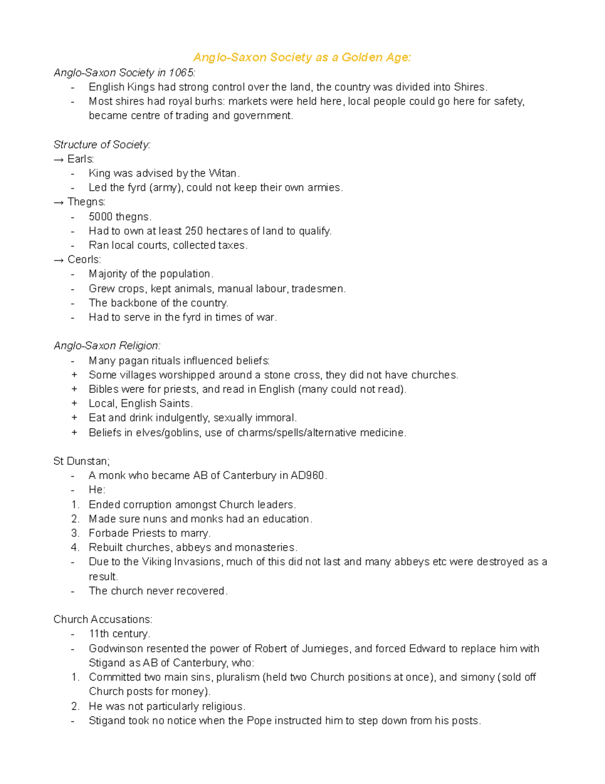 History, norman conquest notes - Anglo-Saxon Society as a Golden Age ...