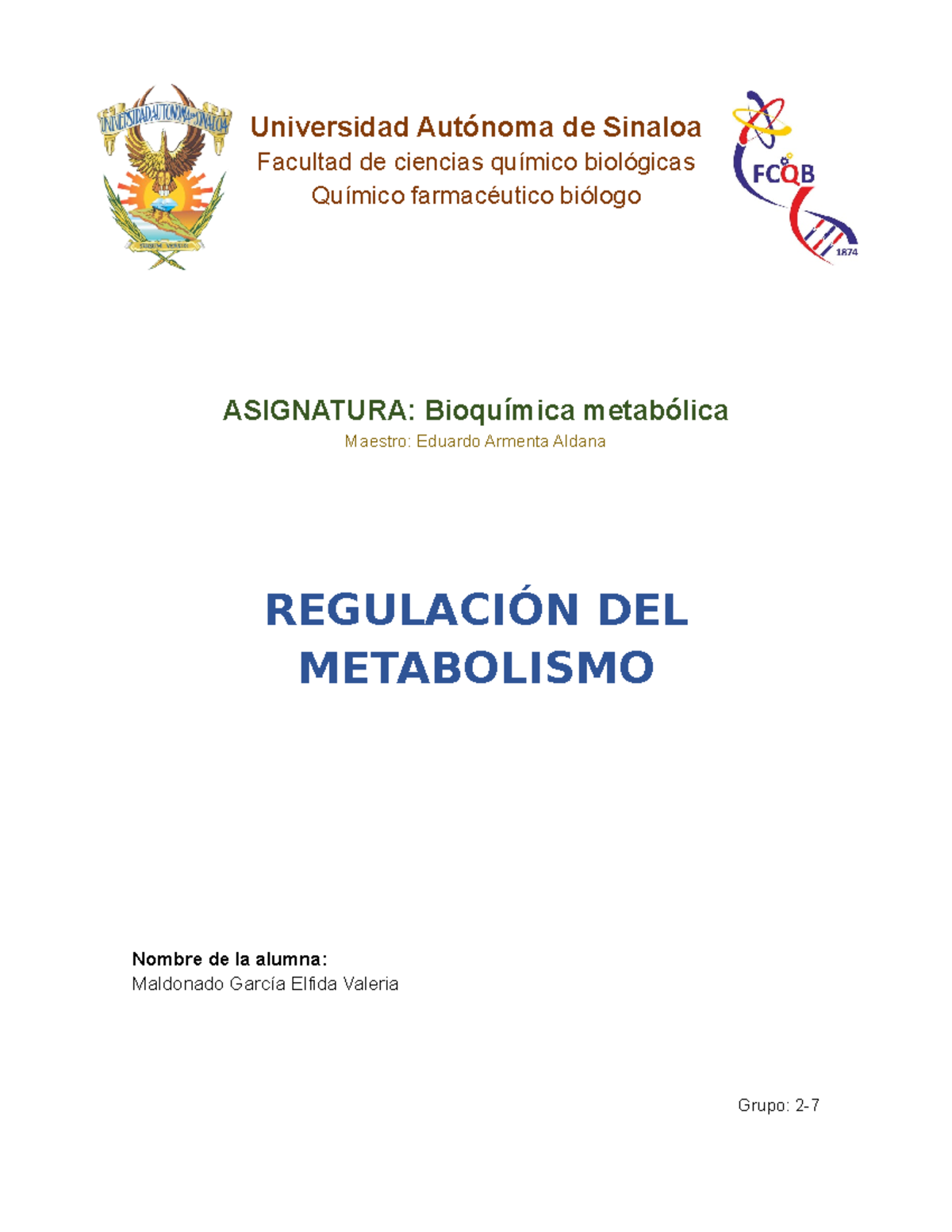 Regulación del metabolismo - Universidad Autónoma de Sinaloa Facultad ...