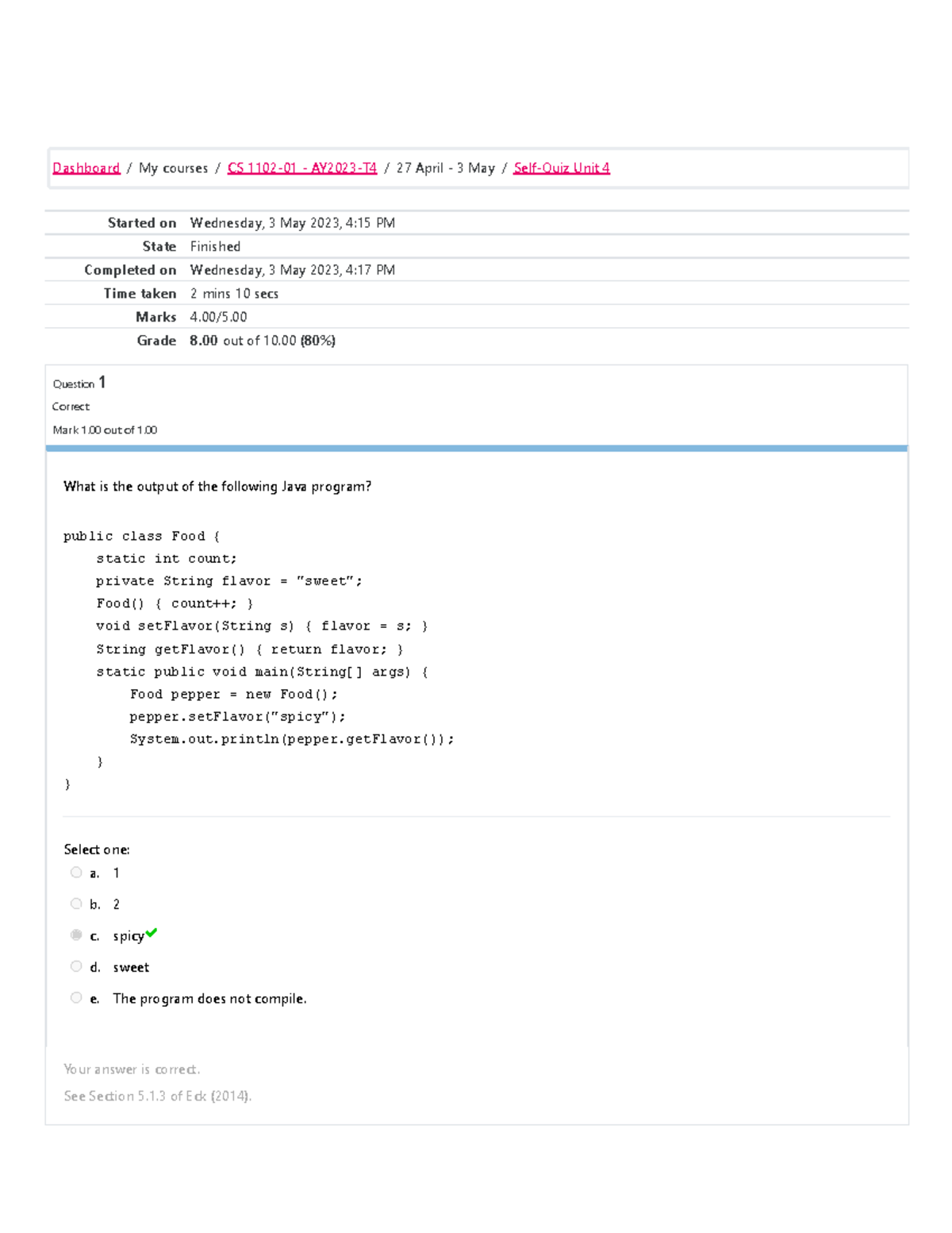 Self-Quiz Unit 4 Attempt review - Started on Wednesday, 3 May 2023, 4:15 PM State Finished ...