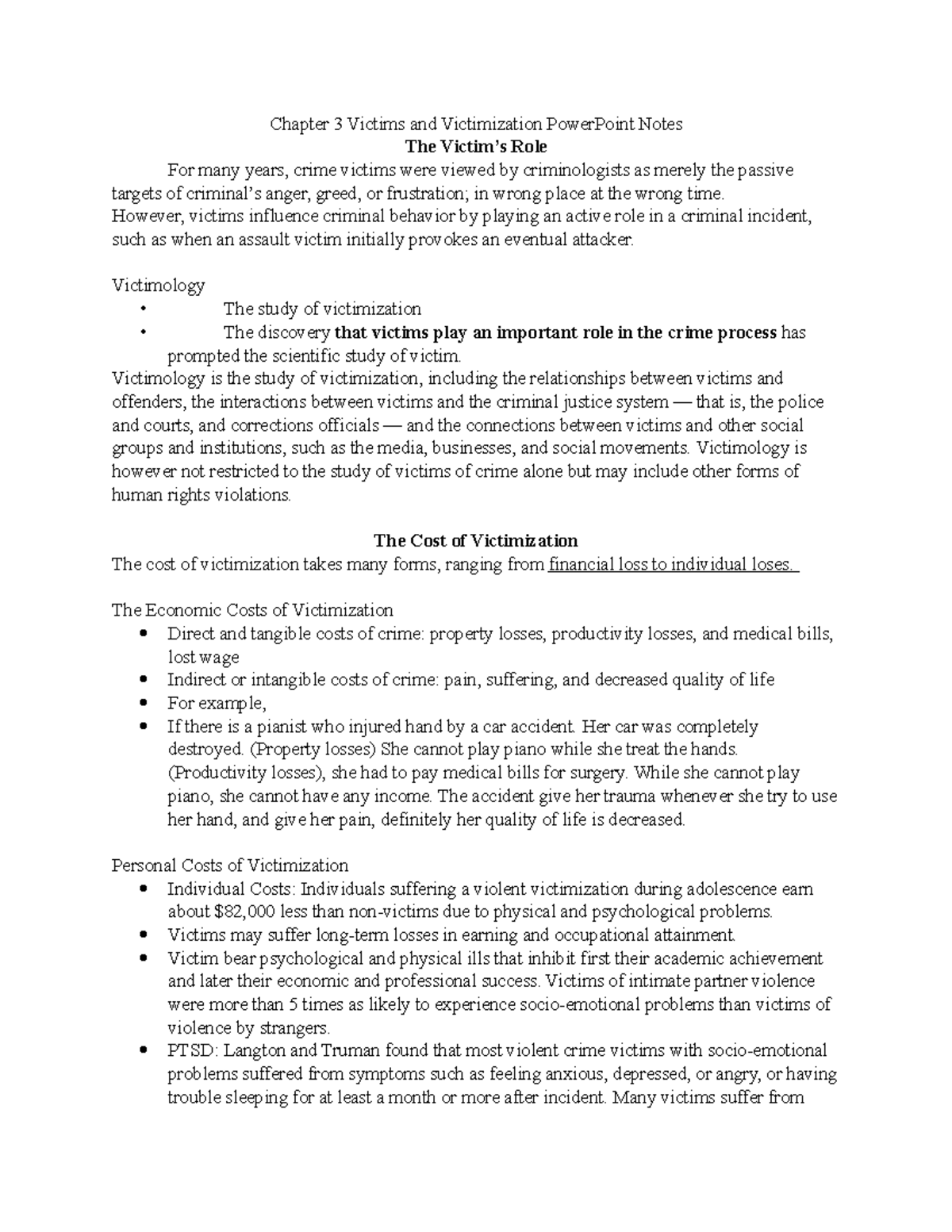 Chapter 3 Victims and Victimization Power Point Notes - However ...