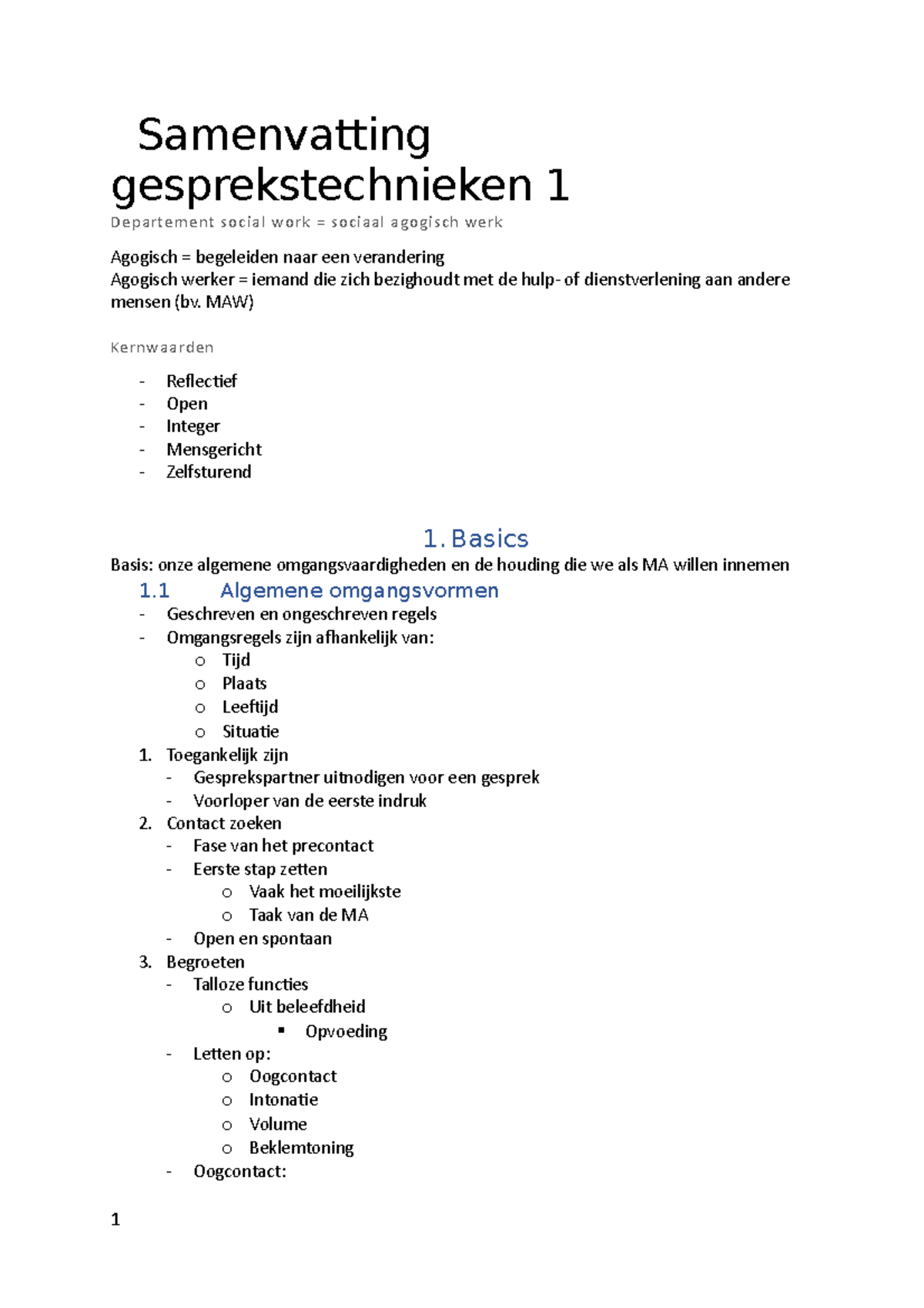 Samenvatting gesprekstechnieken 1 - Samenvatting gesprekstechnieken 1 ...