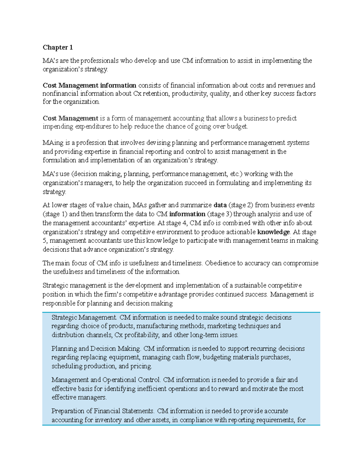 Chapter 1 - Summary Management Accounting en Management Control ...
