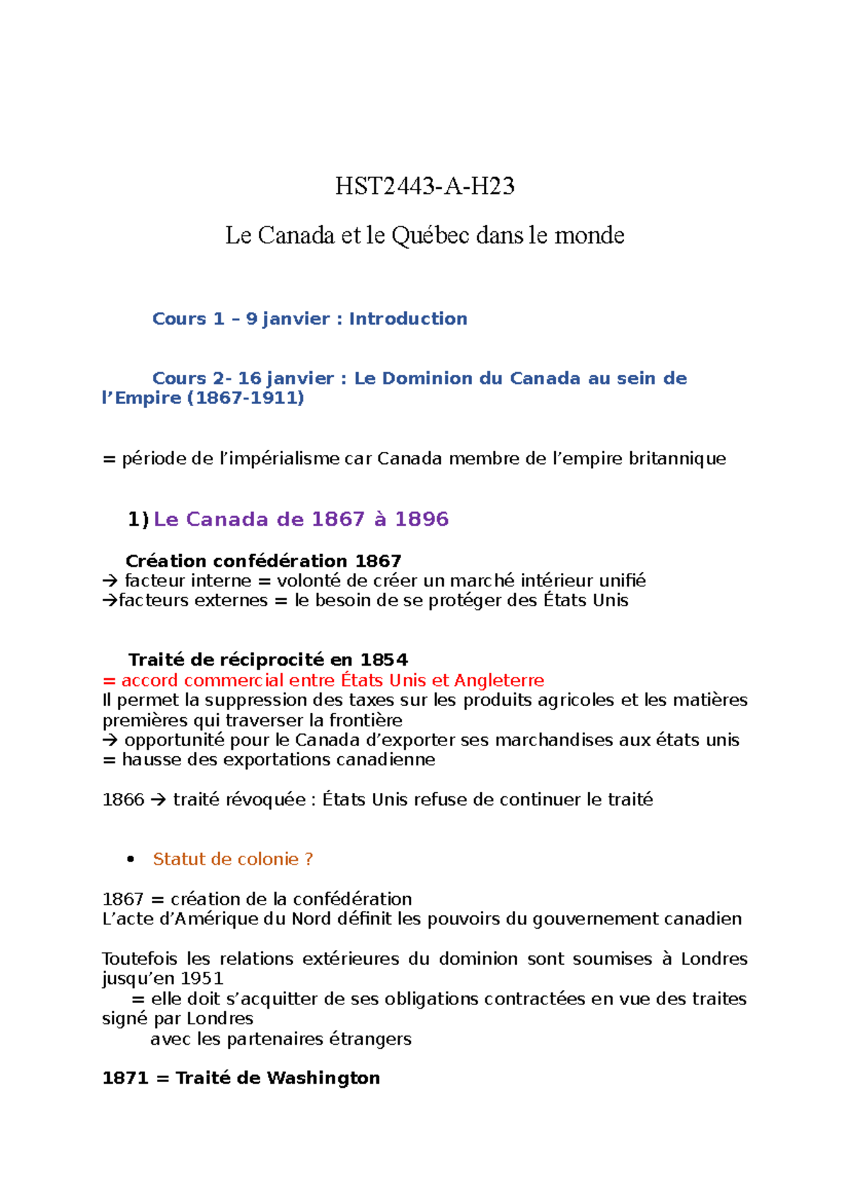 HST2443 Le Canada dans le monde - HST2443-A-H Le Canada et le Québec ...