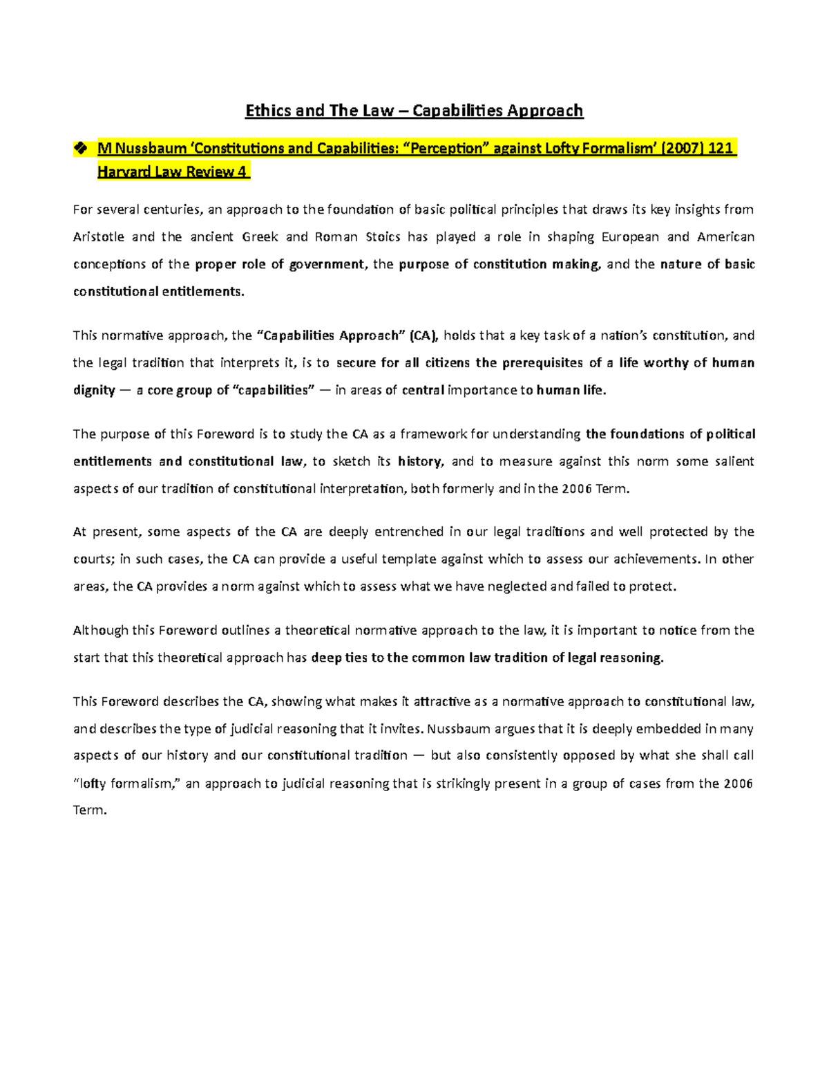 Ethics week 9 - Capabilities Approach - Ethics and The Law ...