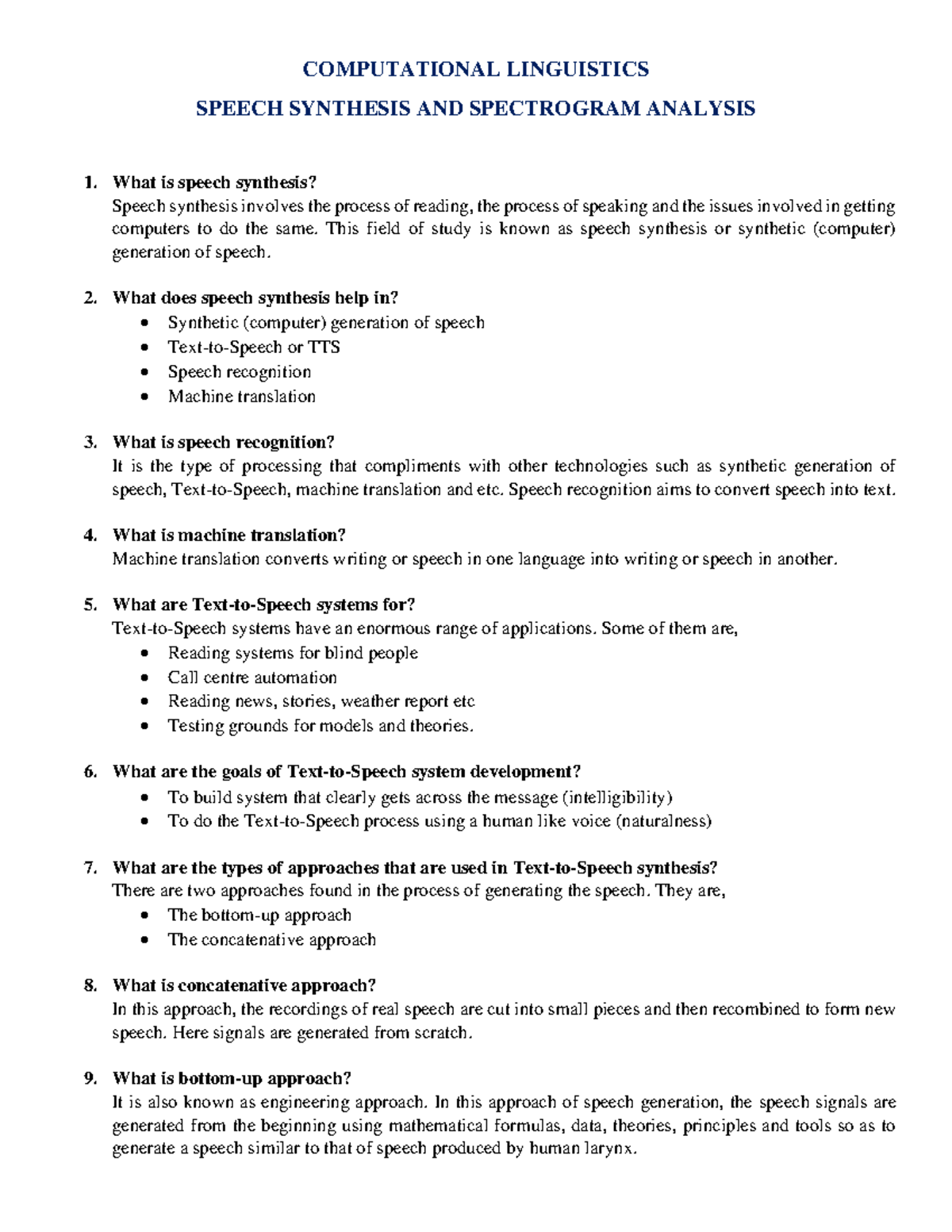 Speech Synthesis and Spectrogram Analysis - COMPUTATIONAL LINGUISTICS SPEECH SYNTHESIS AND - Studocu