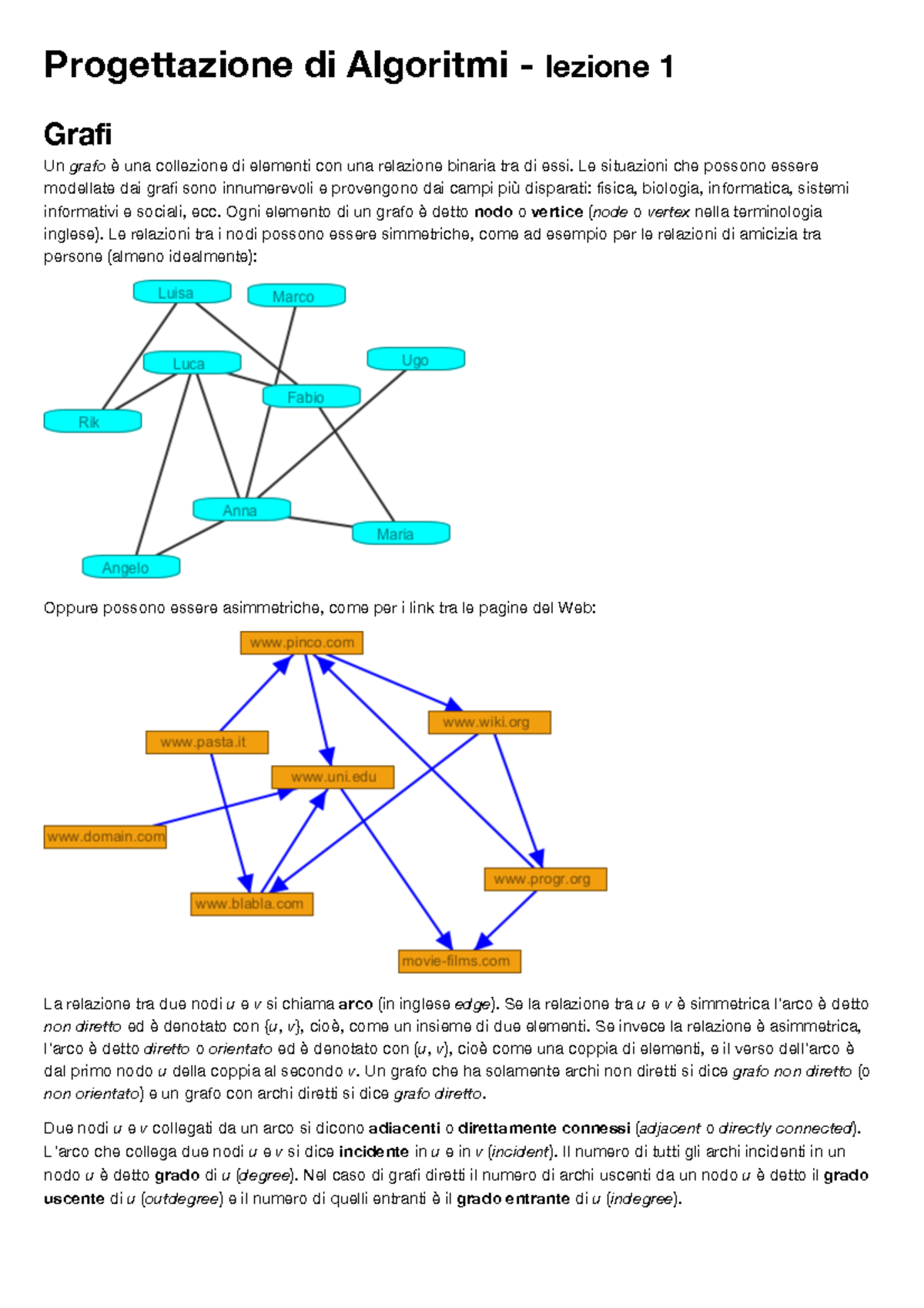 Algoritmi II ( Completo) - Progettazione di Algoritmi - lezione 1 Grafi ...