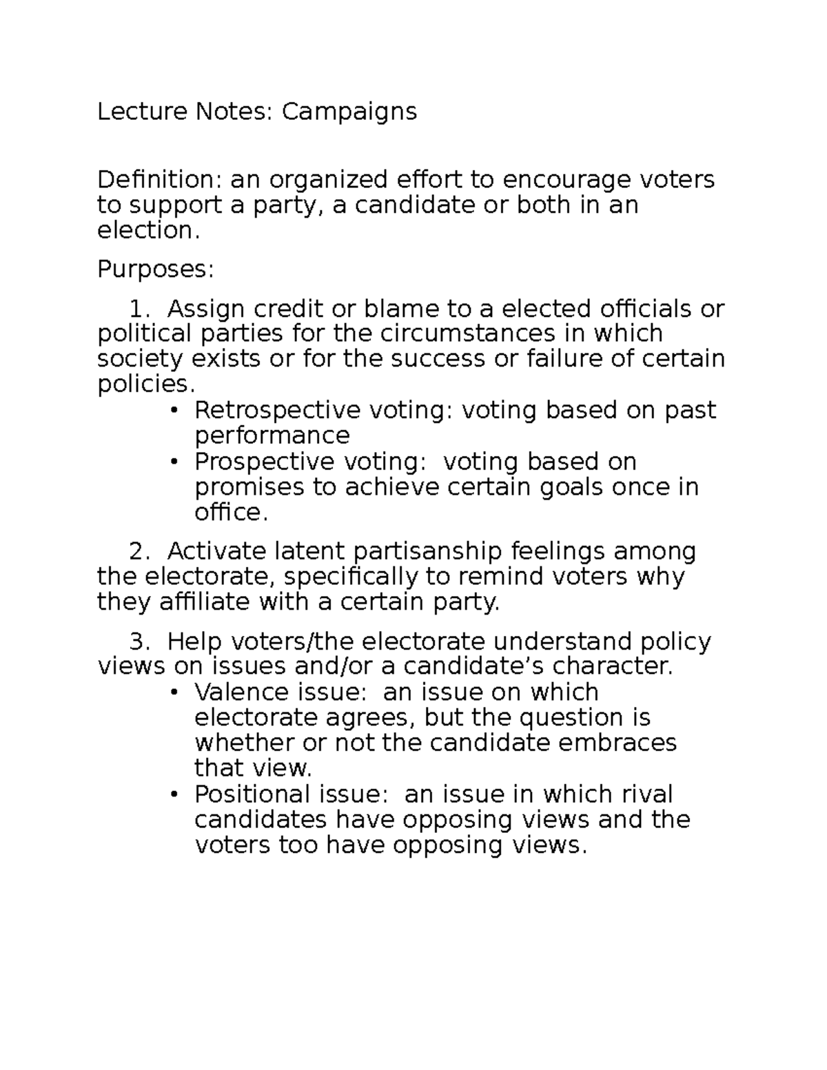 Campaigns - Campaign Notes - Lecture Notes: Campaigns Definition: an ...