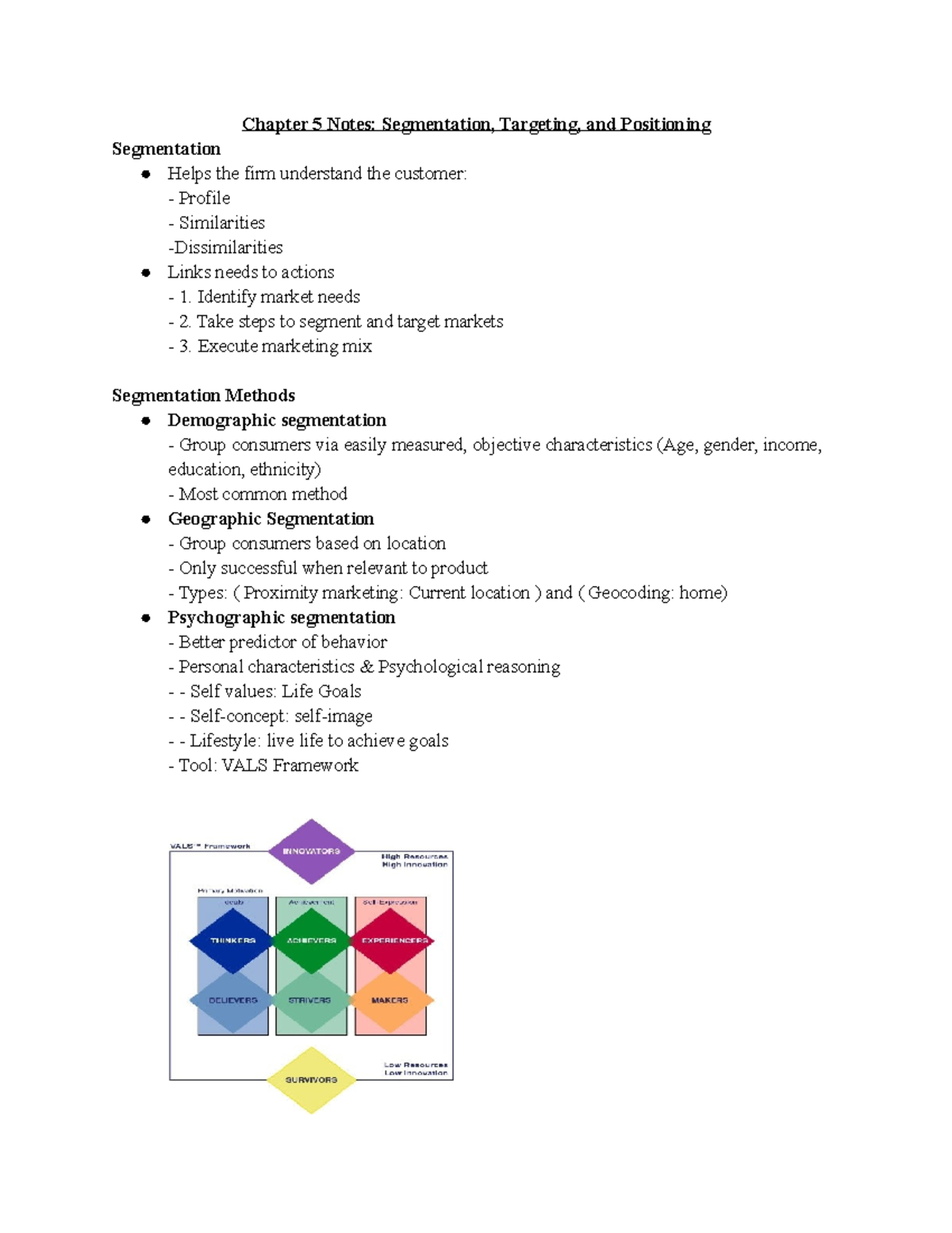 Chapter 5 Notes - Chapter 5 Notes: Segmentation, Targeting, and ...