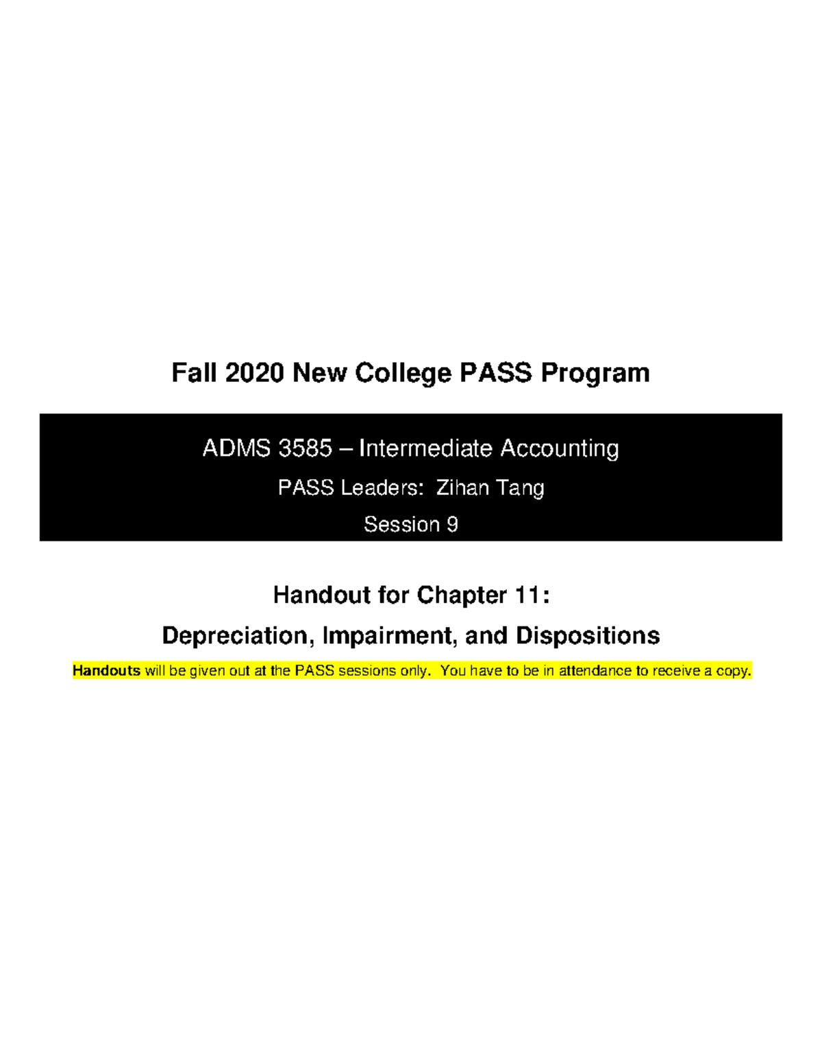 Session 9 Chapter 11 Handout converted - Fall 2020 New College PASS ...